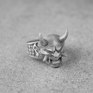Silver Oni Mask Ring -men Haney Ghost Ring 925k Sterling Samurai Unique ...