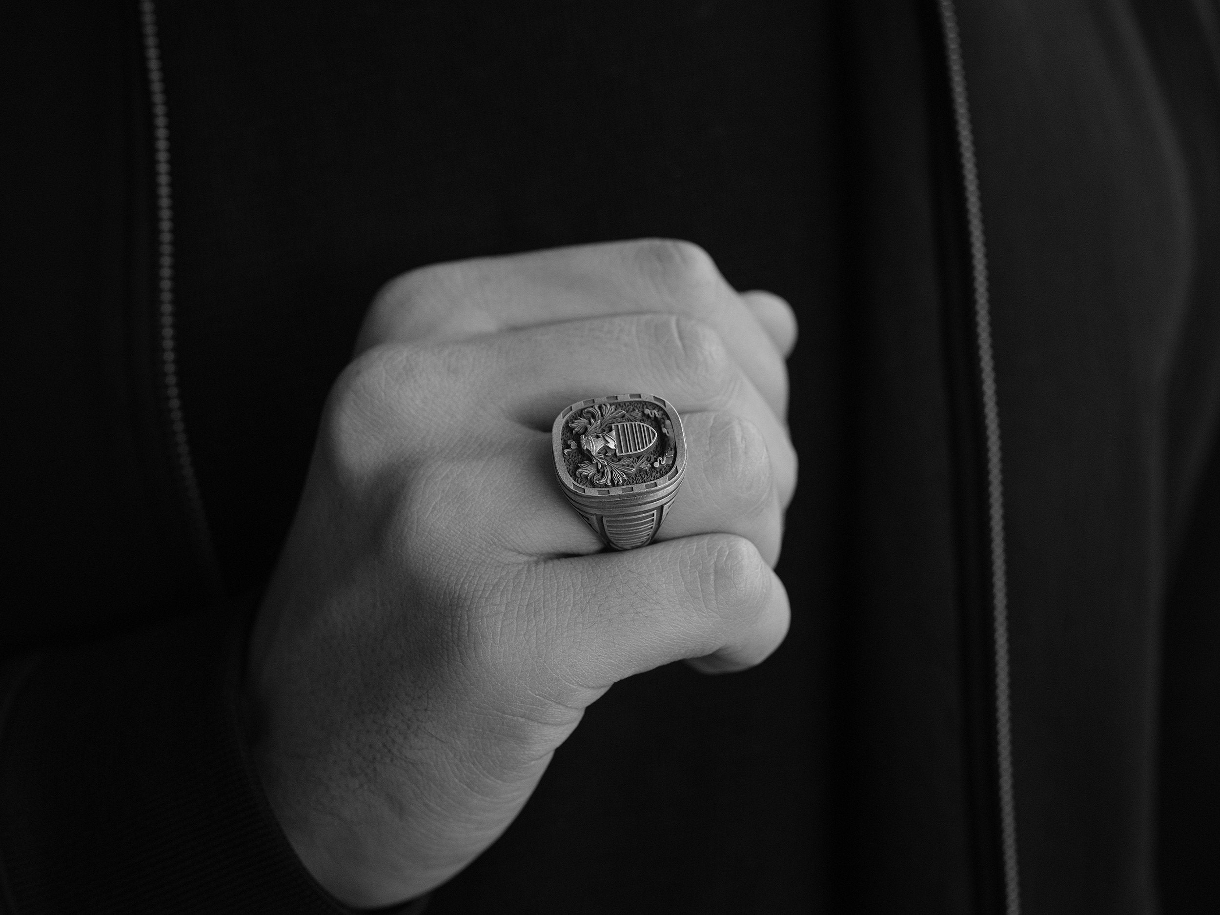 Custom Sterling Silver Family Crest Signet Ring - Biker Pinky Ring - Etsy