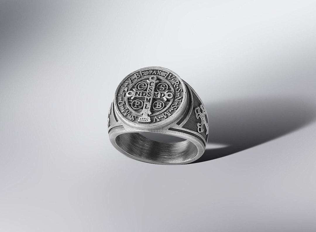 Silver St. Benedict Ring Mens Benedict Medal Ring 925 - Etsy