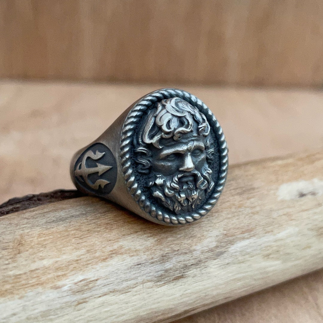 Silver Poseidon Ring, Men's Neptune Ring, Greek Mythology Jewelry ...