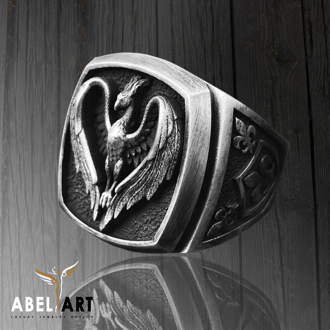 Winged Phoenix Sterling Silver Ring: Mythology Bird Ring for Men - Etsy