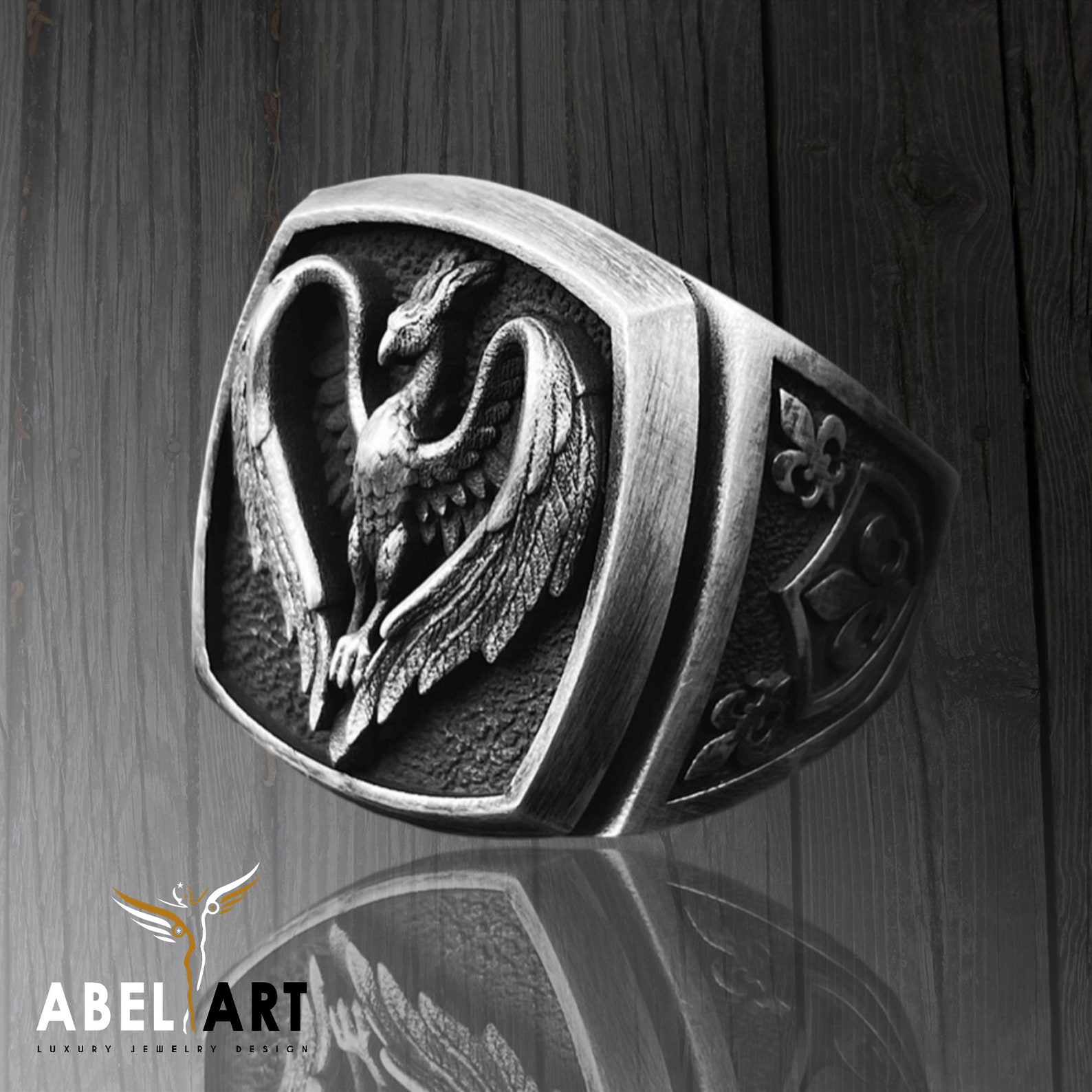 Winged Phoenix Sterling Silver Ring: Mythology Bird Ring for Men - Etsy
