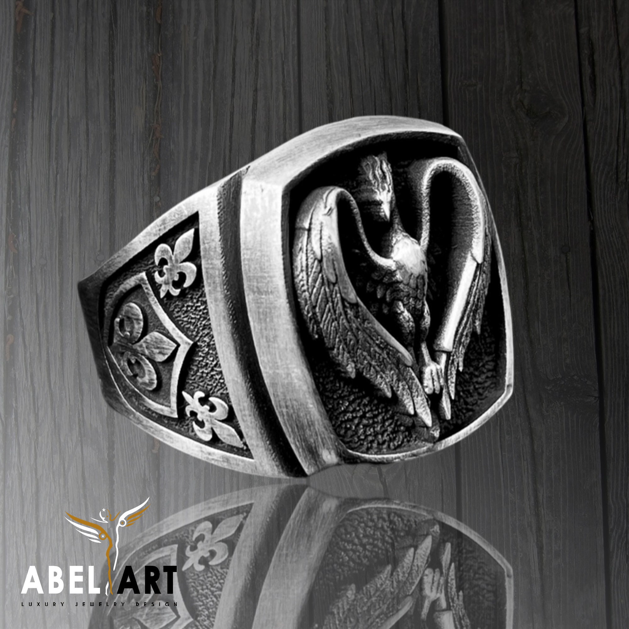 Winged Phoenix Sterling Silver Ring: Mythology Bird Ring for Men - Etsy