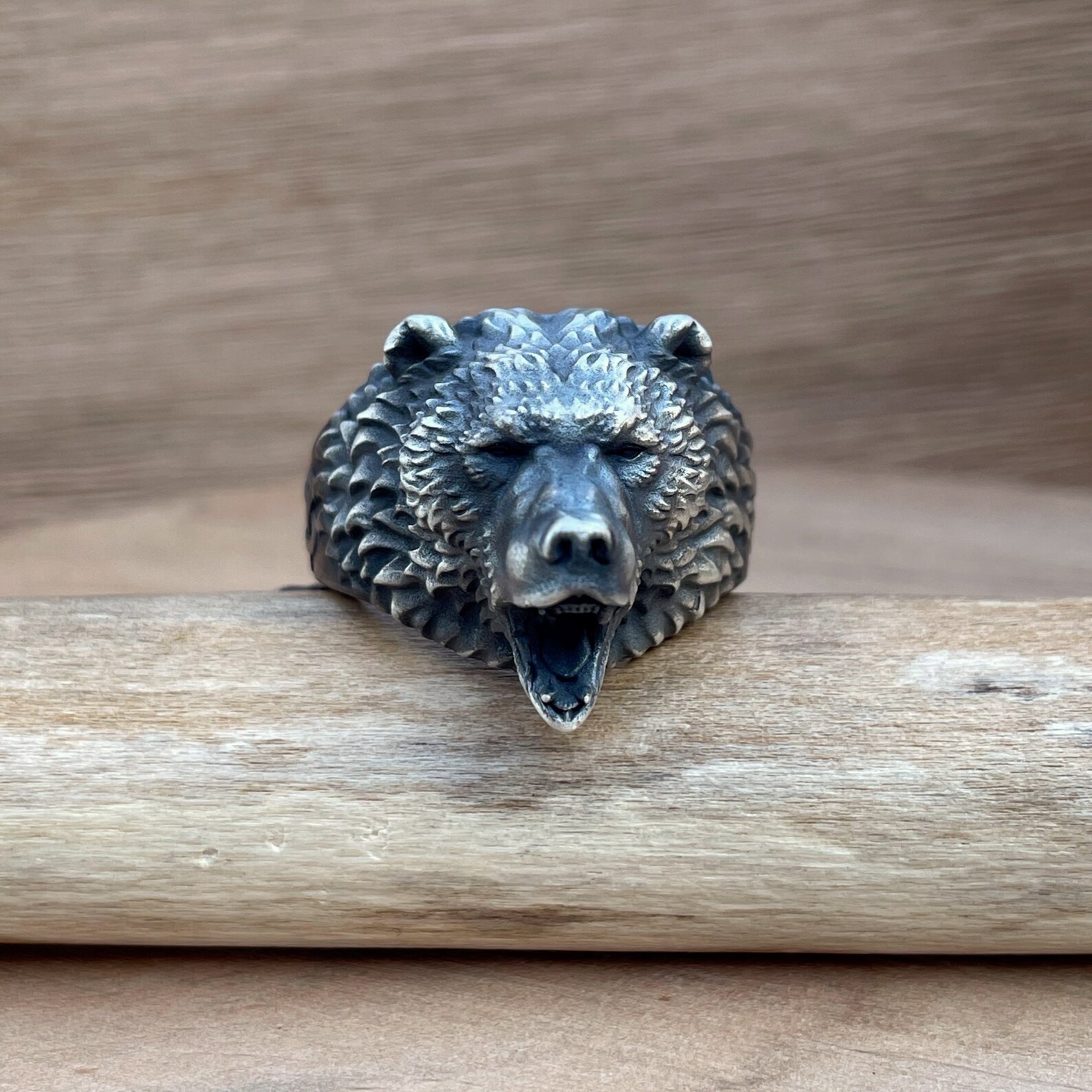Handmade Sterling Silver Bear Biker Ring - Animal Statement Ring - Etsy