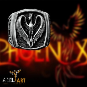 Winged Phoenix Square Sealed Silver Rings for Men, Silver Phoenix Bird ...