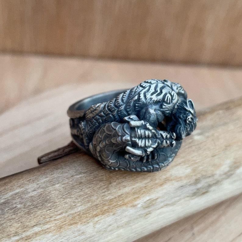 Silver Dragon Ring Mens Tiger Head Ring 925k Sterling - Etsy