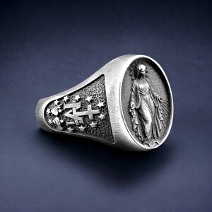 Silver Virgin Mary Ring men Our Lady of Grace Ring 925 Sterling ...