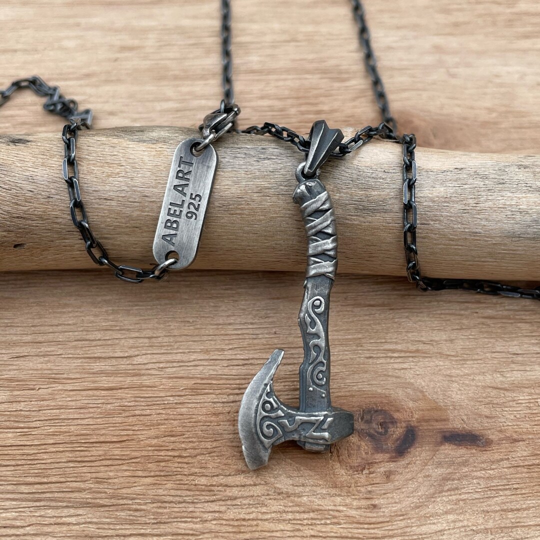 Sterling Silver Viking Axe Pendant: Norse Warrior Necklace - Etsy