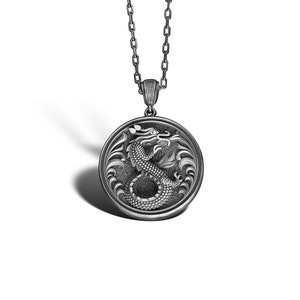 Silver Dragon Pendant Men Chinese Dragon Necklace 925k Sterling Dragon ...