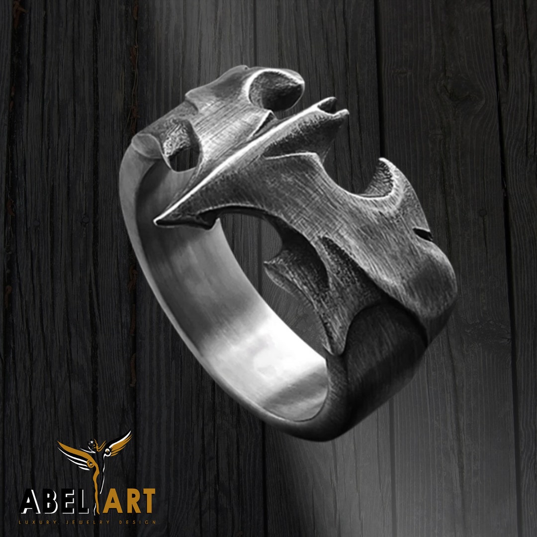 Silver Vampire Bat Ring for Men, Gothic Bat Ring, Black Knight Bat Silver Ring, Nocturnal ...