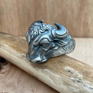 Silver Taurus Ring - Mens Bull Head Ring 925k Sterling Minotaur Unique ...