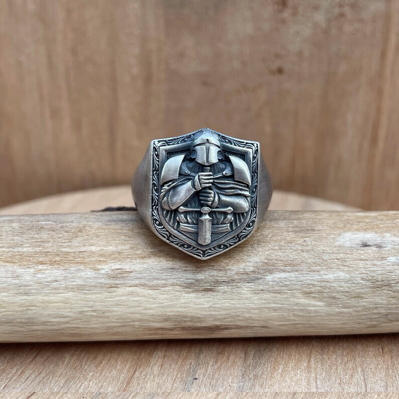 Mens Crusader Knight Signet Ring: Handmade Sterling Silver Templar ...