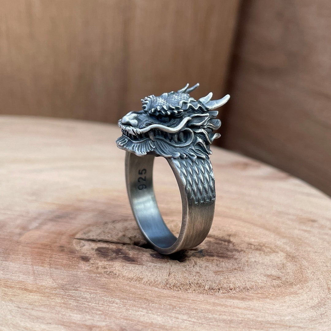 Silver Dragon Head Ring, 925K Sterling Ring, Stylish Biker Ring ...