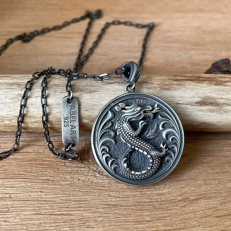 Silver Dragon Pendant Men Chinese Dragon Necklace 925k - Etsy