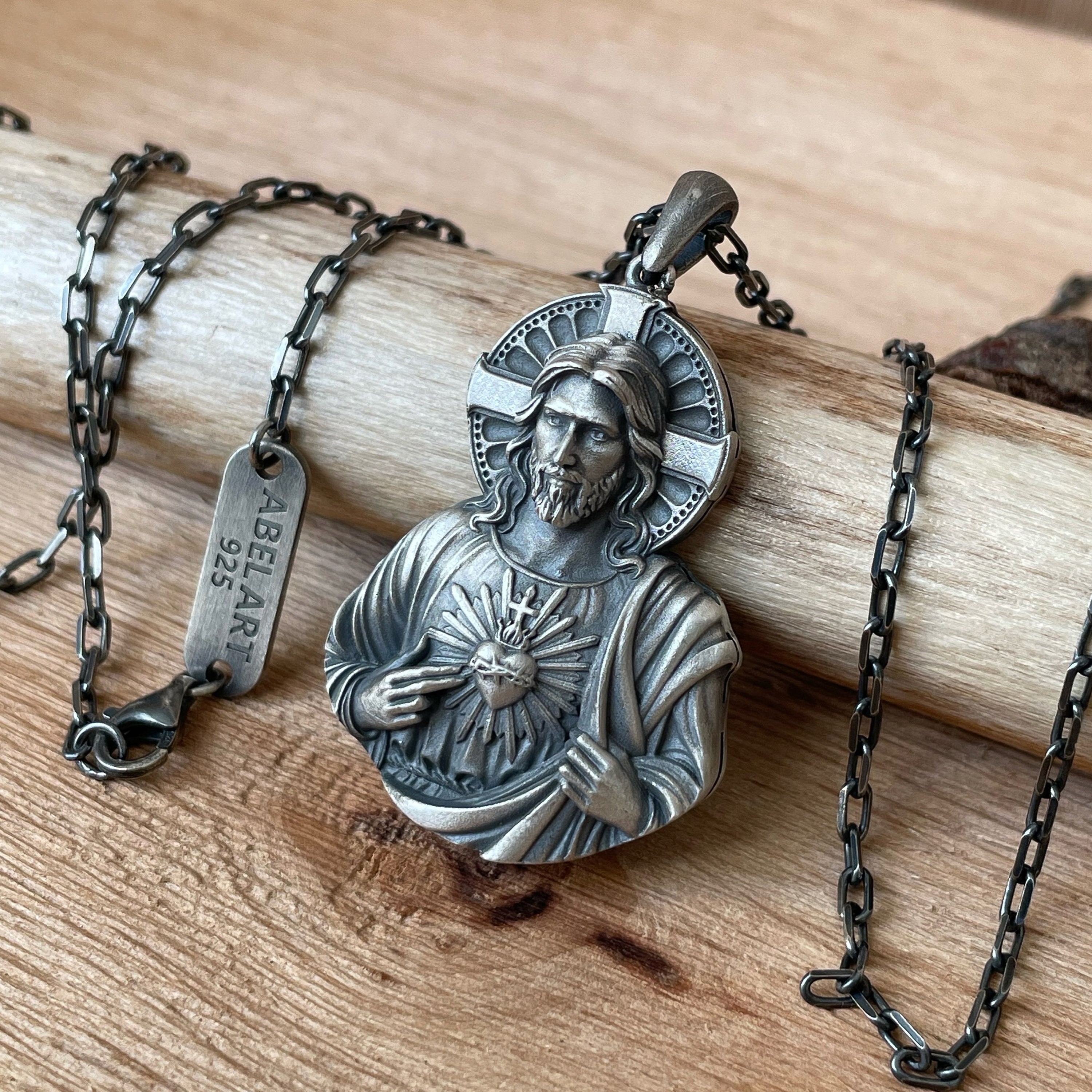 Sacred Heart of Jesus Pendant Mens Jesus Necklace 925k - Etsy