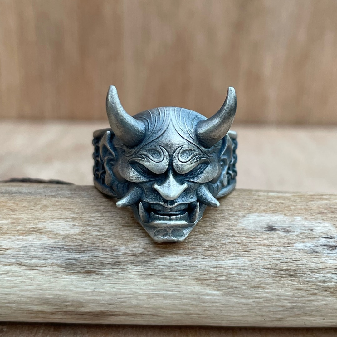 Silver Oni Mask Ring -men Haney Ghost Ring 925k Sterling Samurai Unique ...