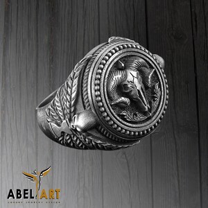 Ram Skull Gothic Mens Signet Ring in Silver, Aries Memento Mori Silver ...