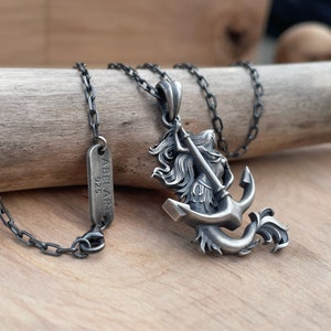 Anchor Mermaid Pendant, Mermaid Siren Charm Oxidized Silver Necklace ...