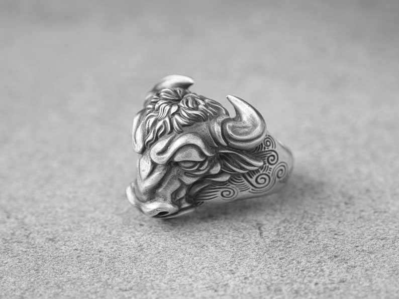 Silver Taurus Ring Mens Bull Head Ring 925k Sterling - Etsy