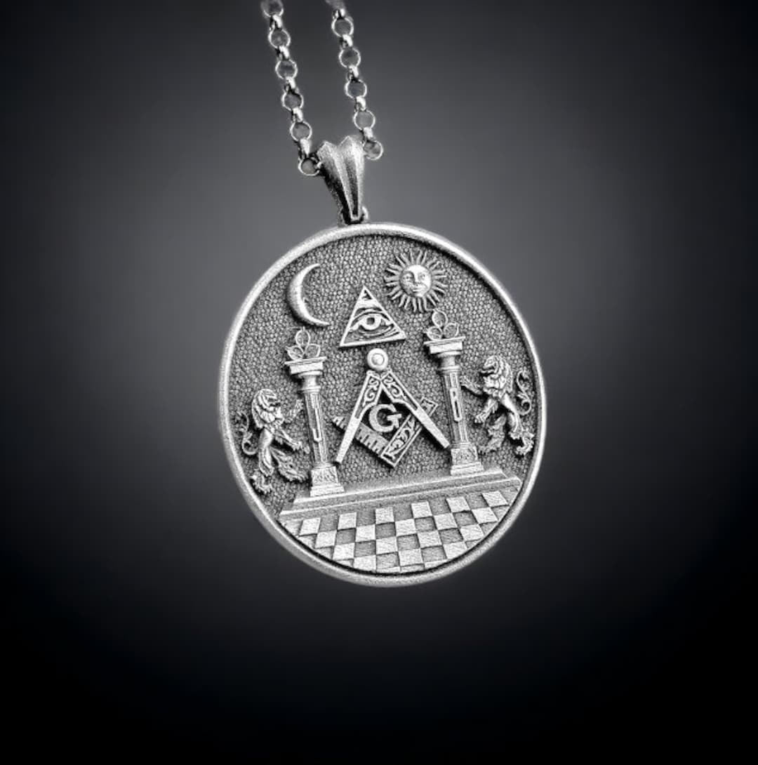 Mason Pendant Silver Masonic Symbol Necklace for Man Silver Freemasonry ...