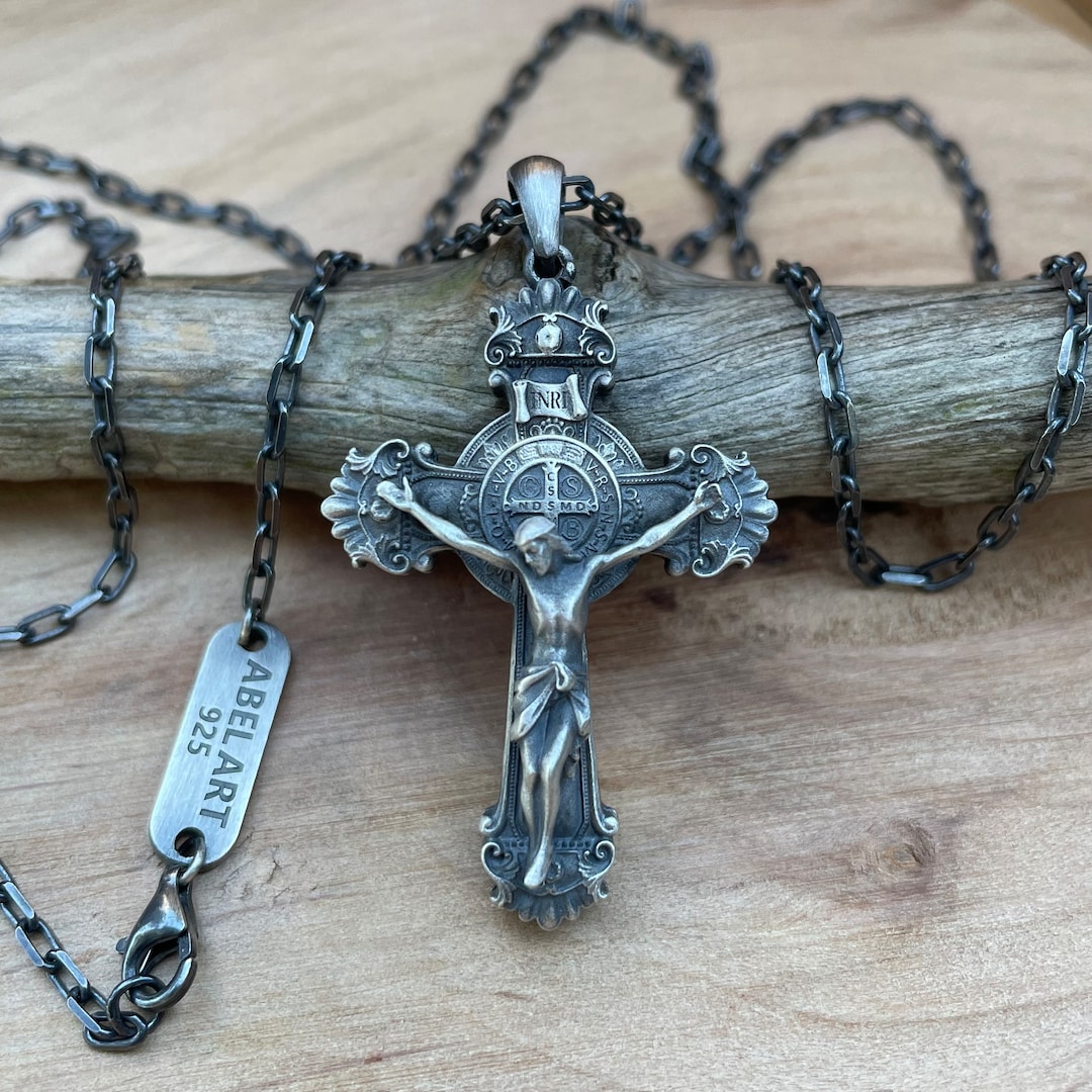 925 Sterling Handmade Solid Silver Crucifix Cross Necklace, Religious ...
