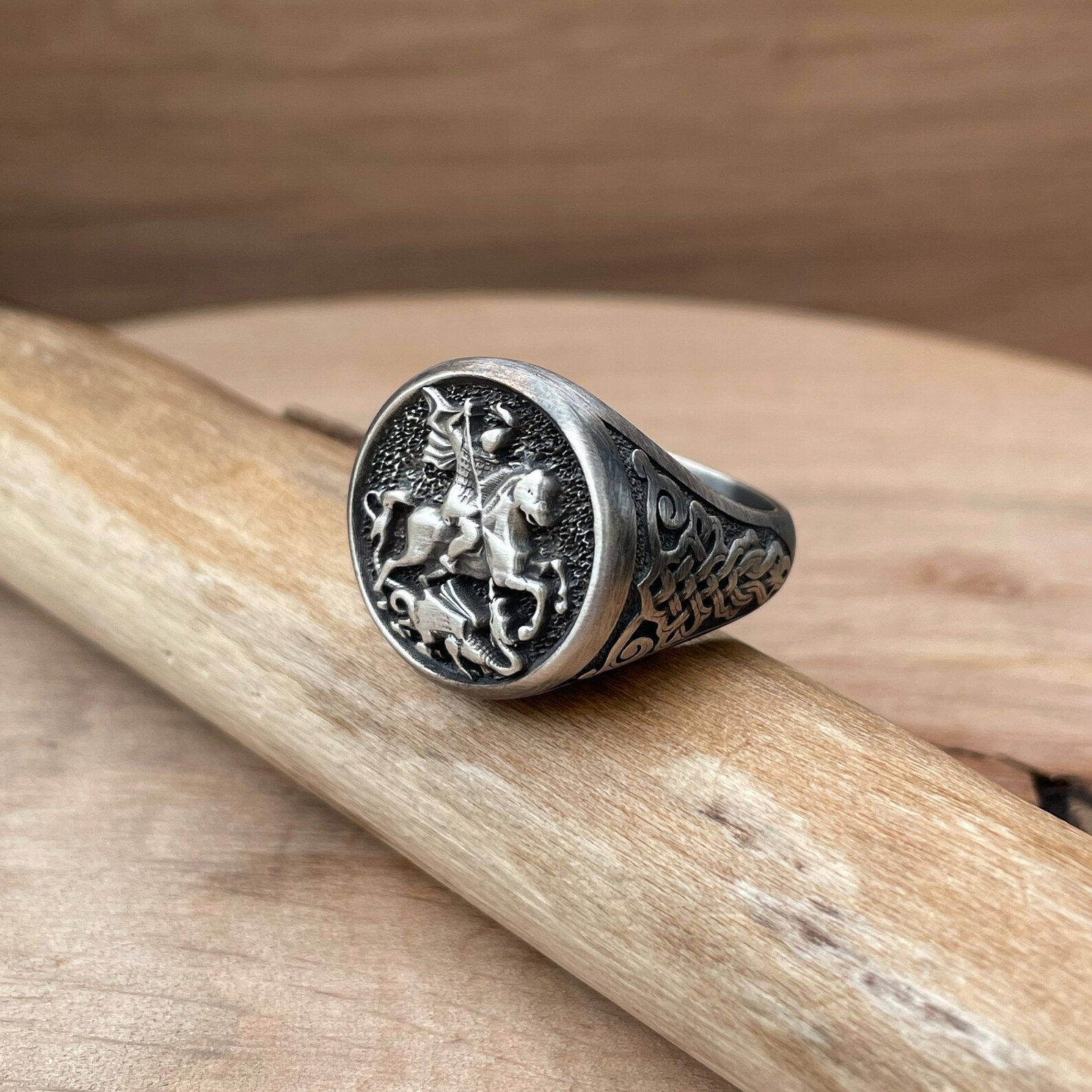 Sterling Silver Saint George Signet Ring: Handmade Warrior Jewelry - Etsy