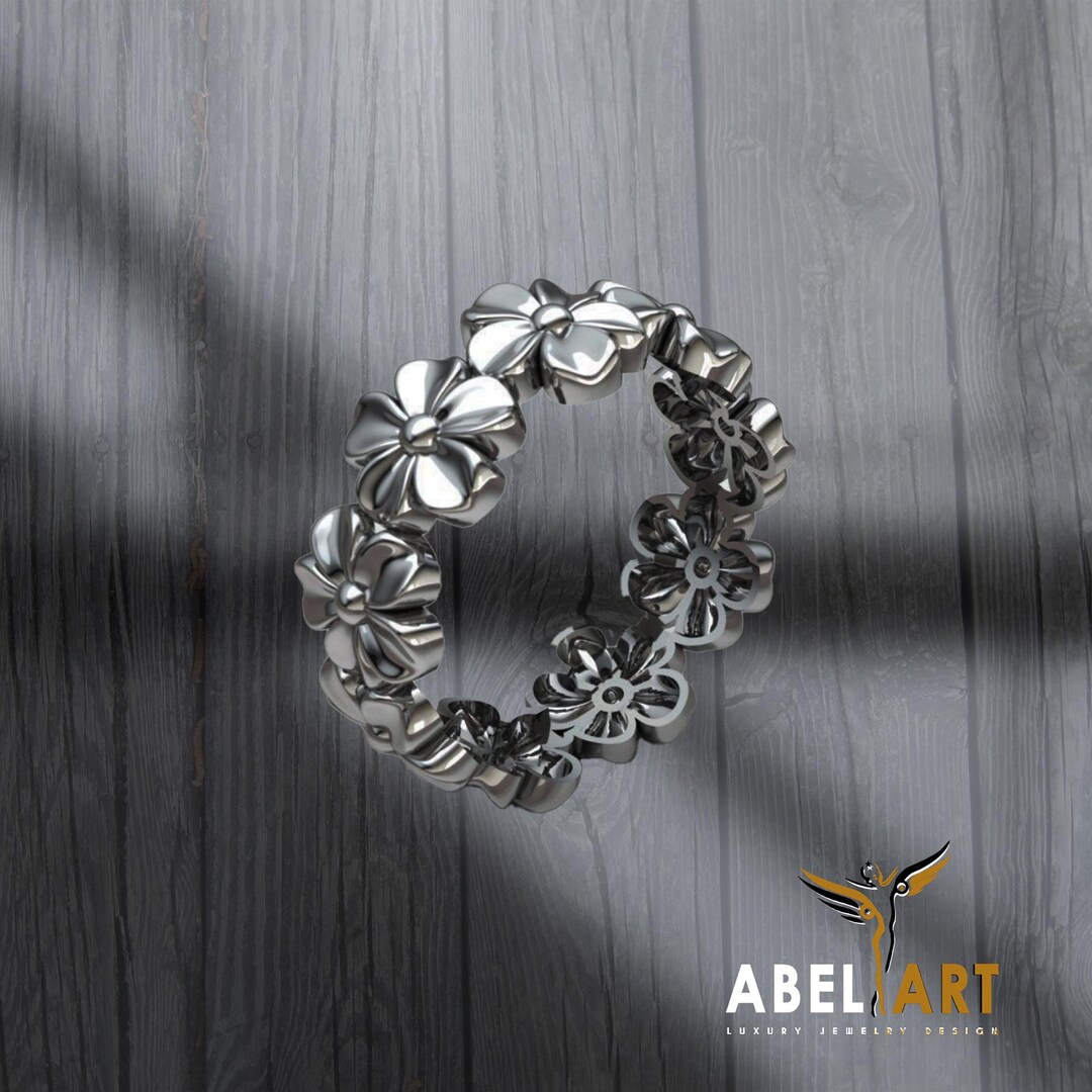 Sterling Silver Floral Eternity Band: Handmade Flower Ring - Etsy