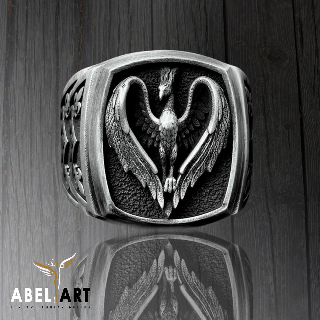 Winged Phoenix Sterling Silver Ring: Mythology Bird Ring for Men - Etsy