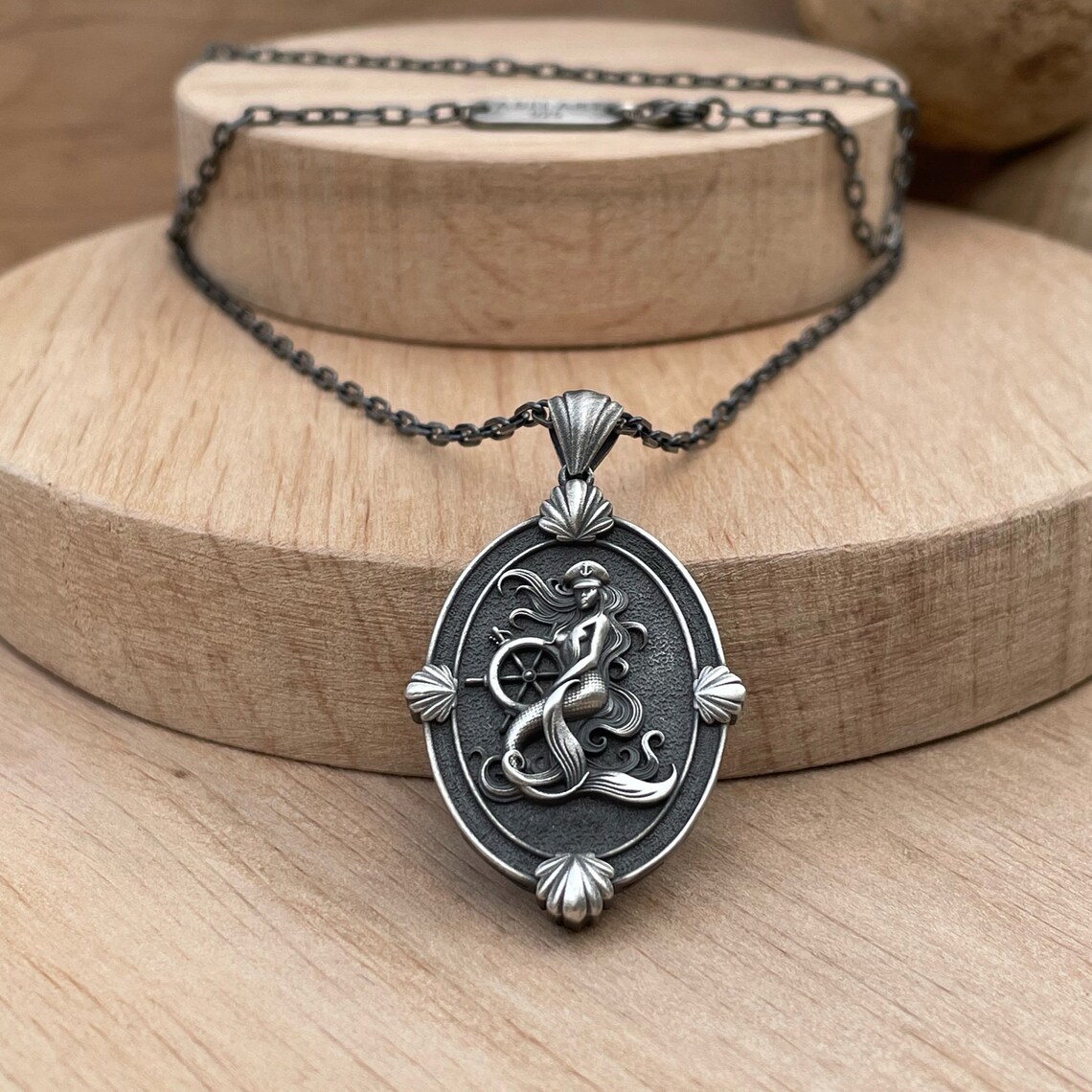 Oxidized Sterling Silver Mermaid Pendant: Siren Charm Jewelry - Etsy