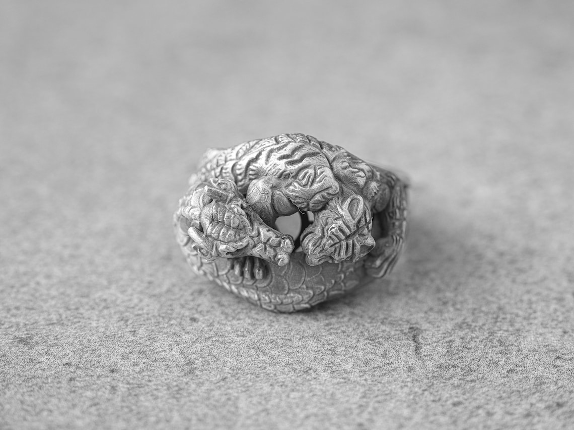 Silver Dragon Ring Mens Tiger Head Ring 925k Sterling - Etsy