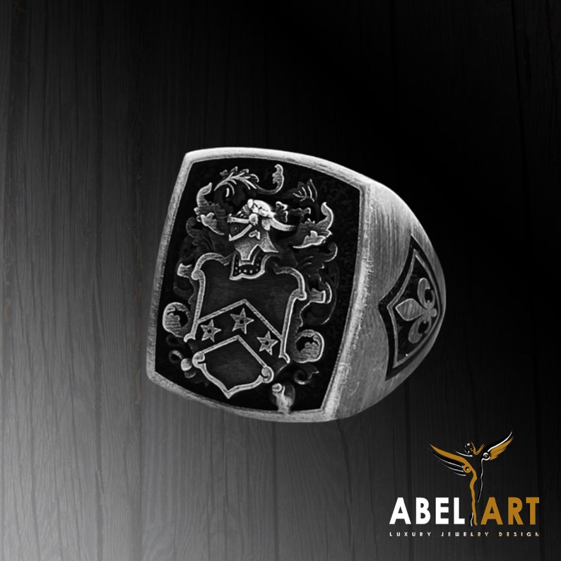 Personalized Family Crest Signet Ring: Custom Sterling Silver Coat of ...