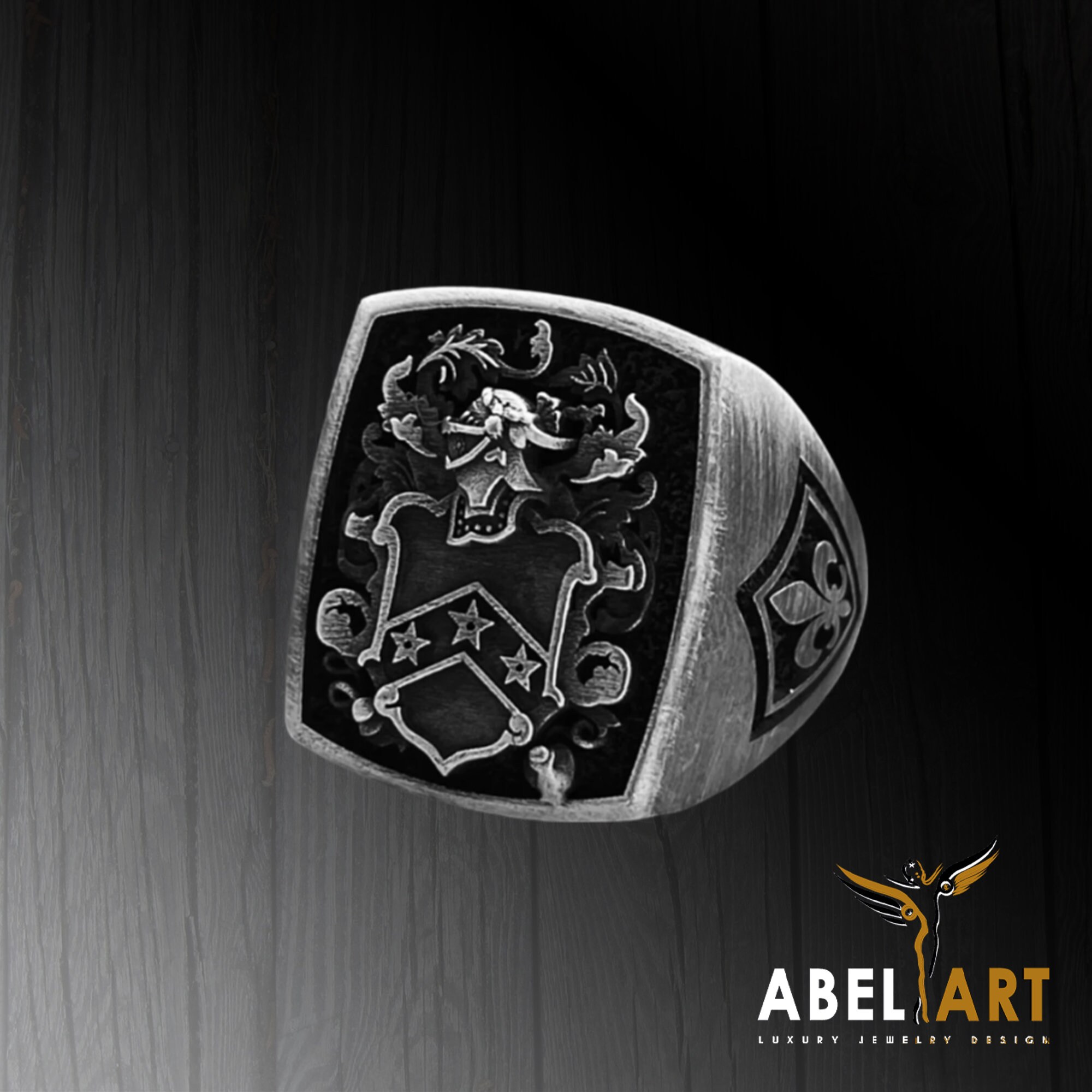 Personalized Family Crest Signet Ring: Custom Sterling Silver Coat of ...