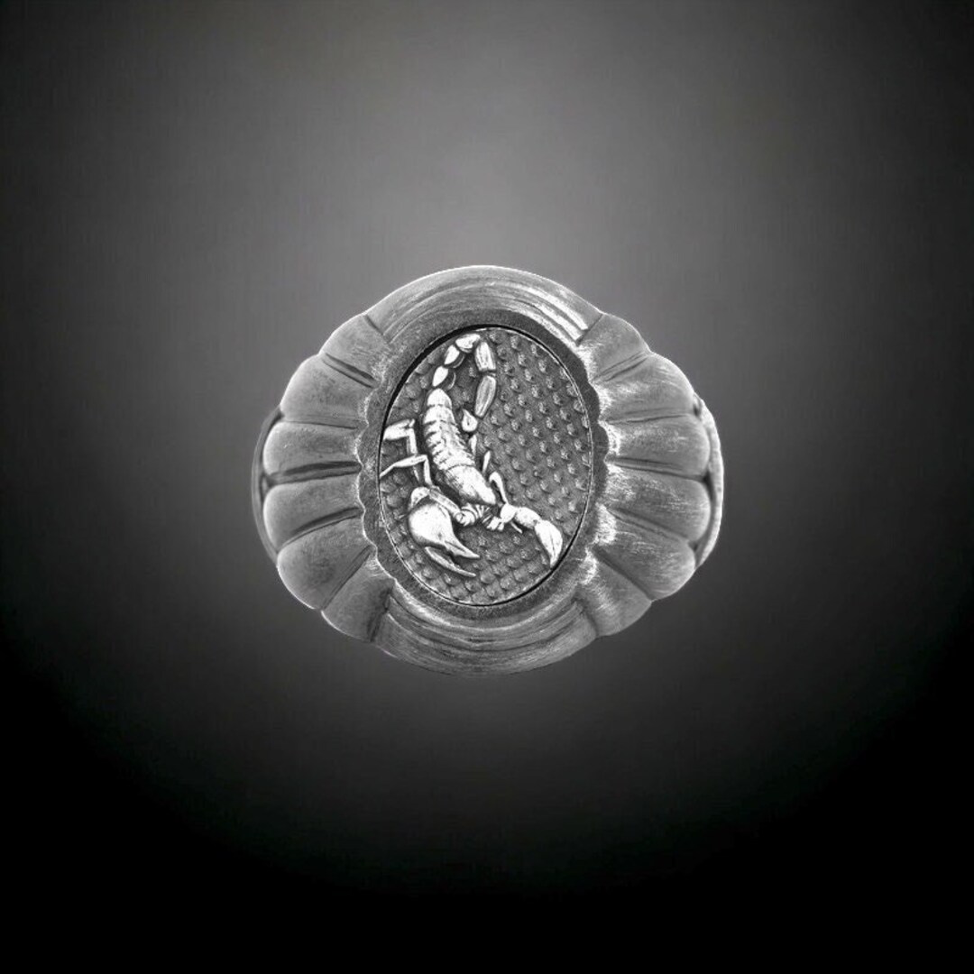 Scorpio Engraved Signet Ring for Men, Oxidized Male Pinky Ring in ...