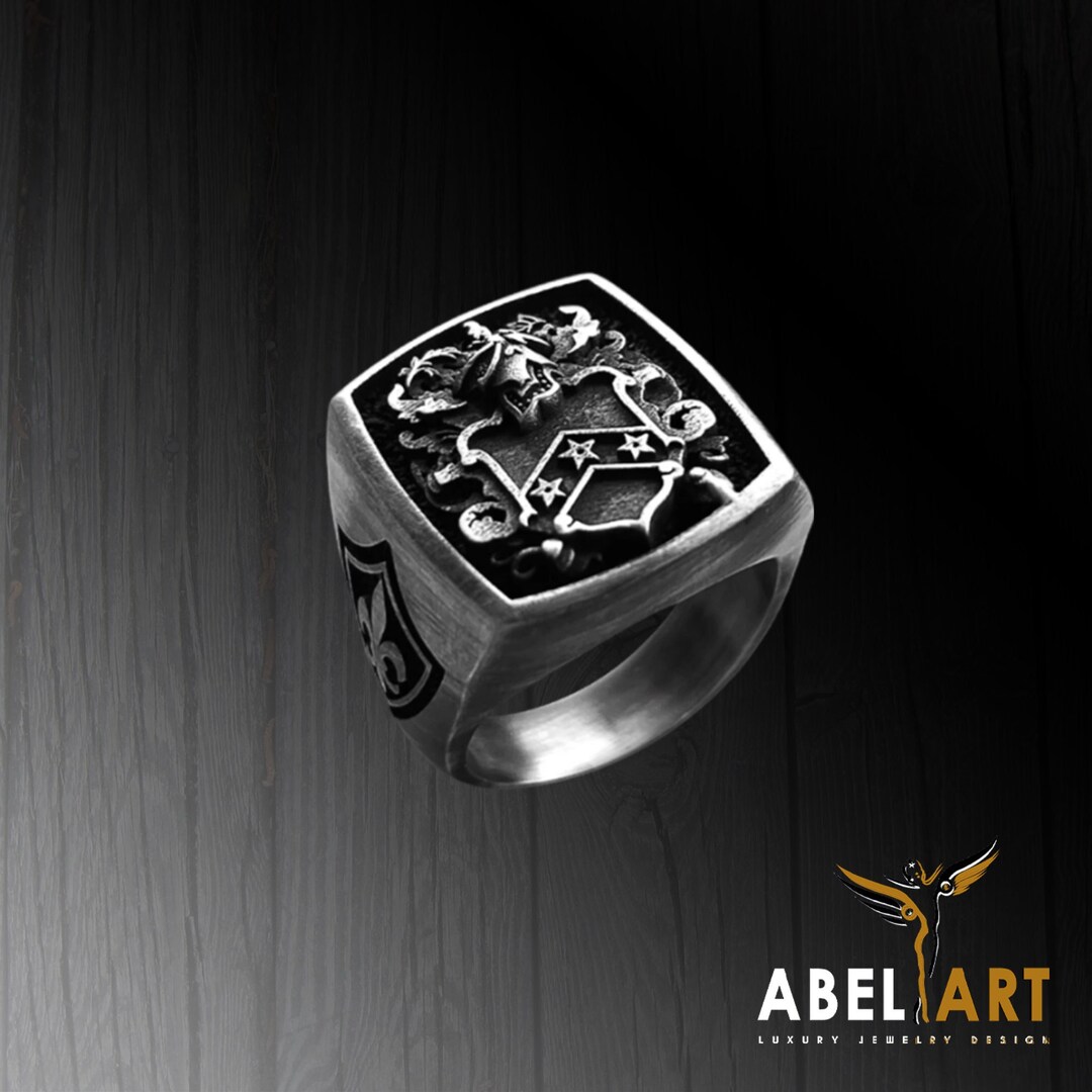 Personalized Family Crest Signet Ring: Custom Sterling Silver Coat of ...