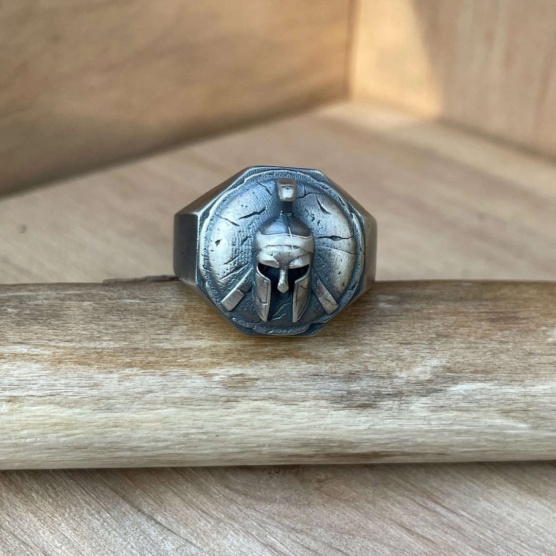 925k Sterling Gladiator Ring, Unique Helmet Spartan Ring, Greek Warrior ...