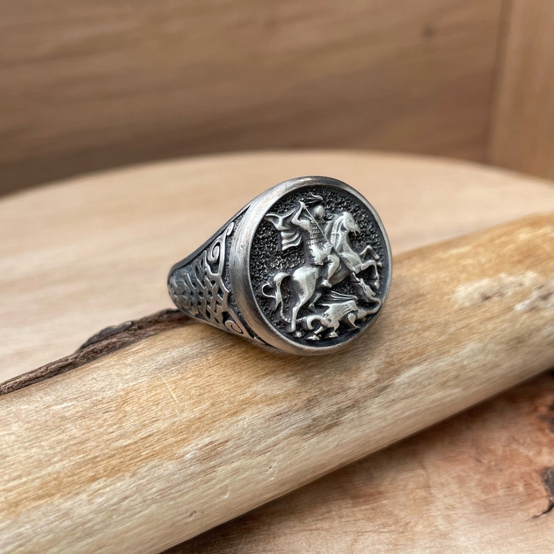 Sterling Silver Saint George Signet Ring: Handmade Warrior Jewelry - Etsy