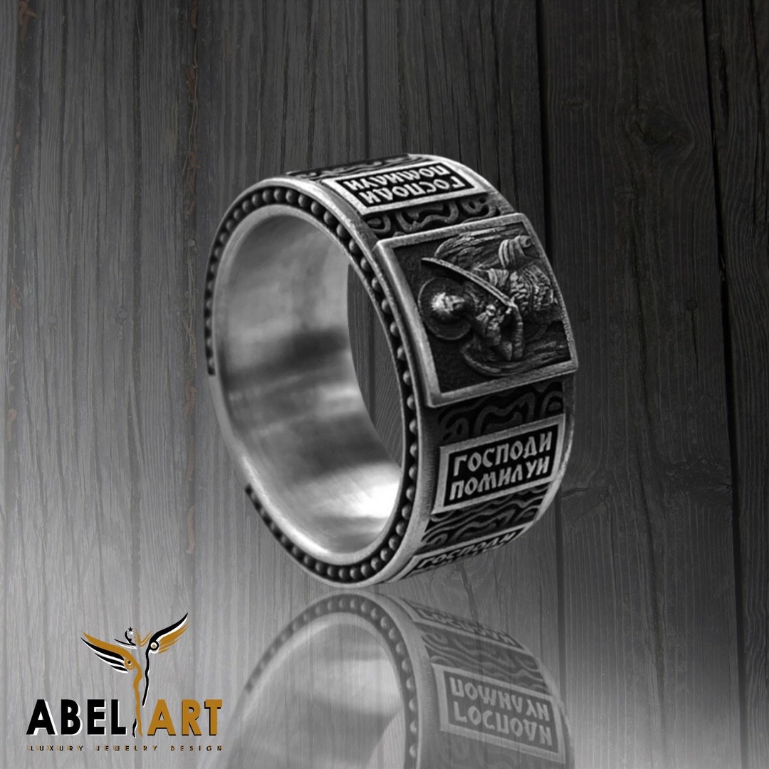 Archangel Saint Michael Ring in Sterling Silver,oxidized Sterling ...