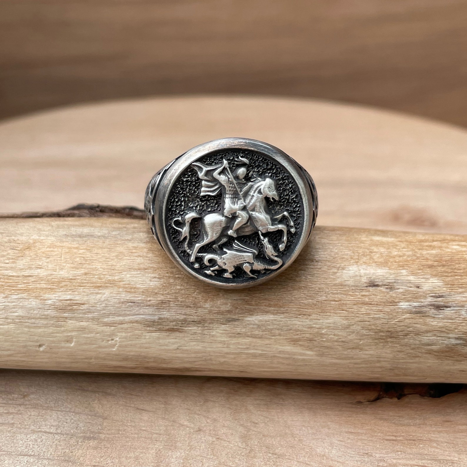 Sterling Silver Saint George Signet Ring: Handmade Warrior Jewelry - Etsy