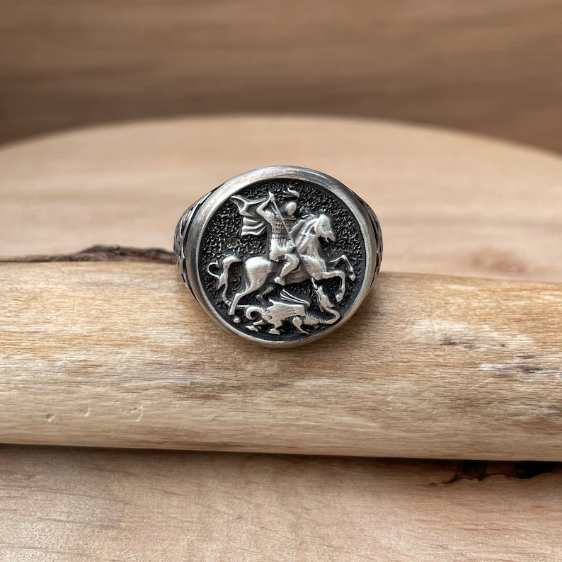 Sterling Silver Saint George Signet Ring: Handmade Warrior Jewelry - Etsy