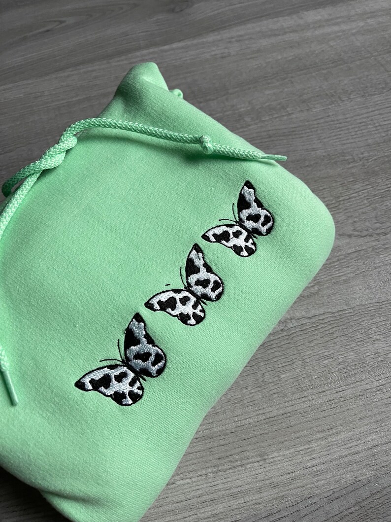 Cow Print Butterfly Embroidered Hoodie, Cow Pattern Shirt, Butterfly ...
