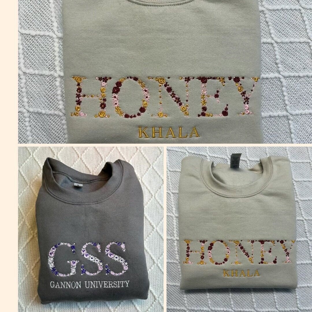 College Floral Letter Embroidered Hoodie or Sweatshirt, Custom Flower ...