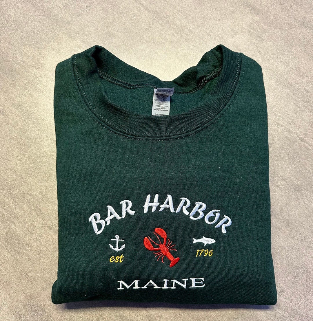 Embroidered Bar Harbor Sweatshirt, Maine Lobster Shirt, Maine Crewneck ...