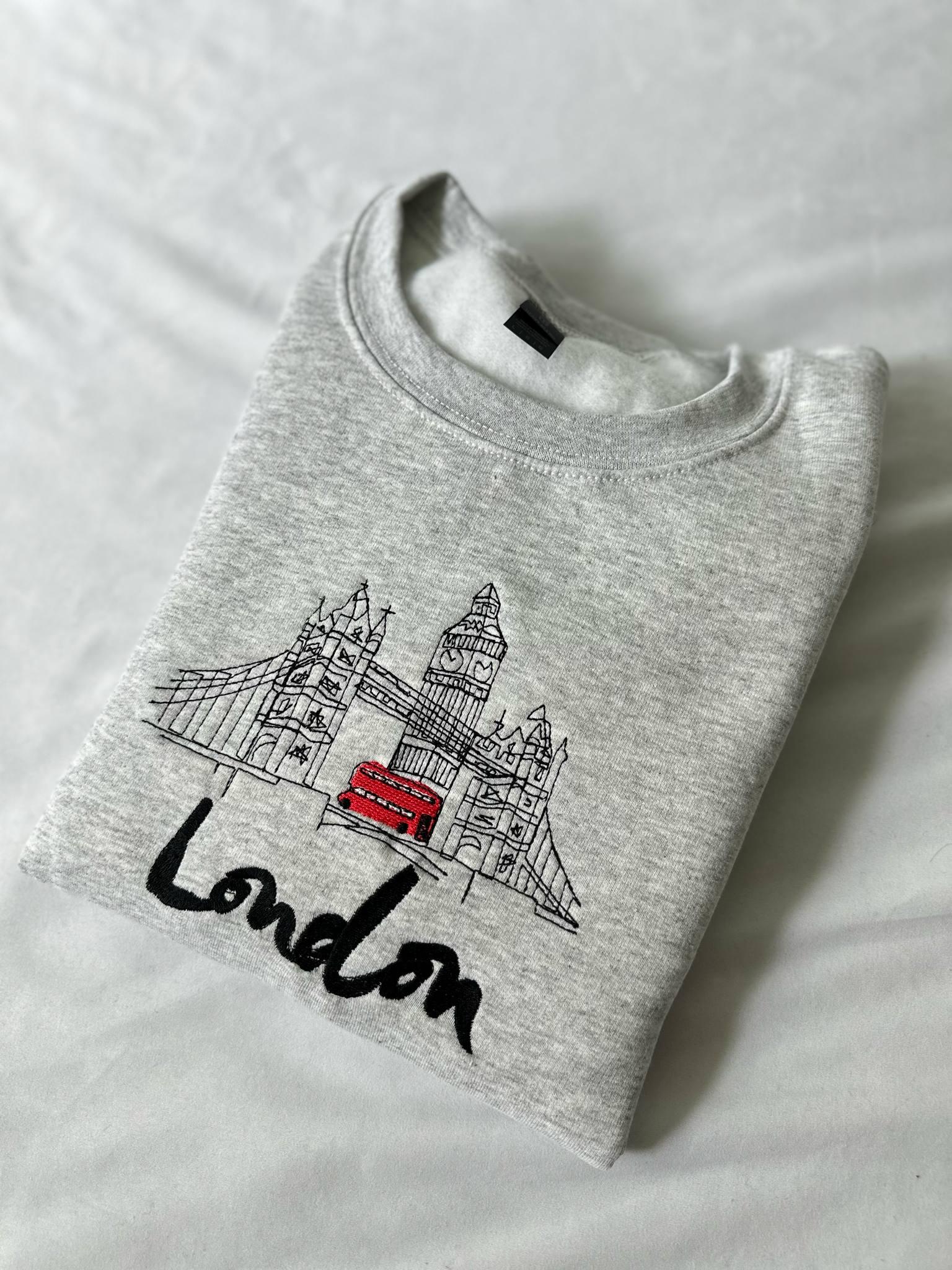 Embroidered London Sweatshirt: London Bridge & Bus Pullover - Etsy