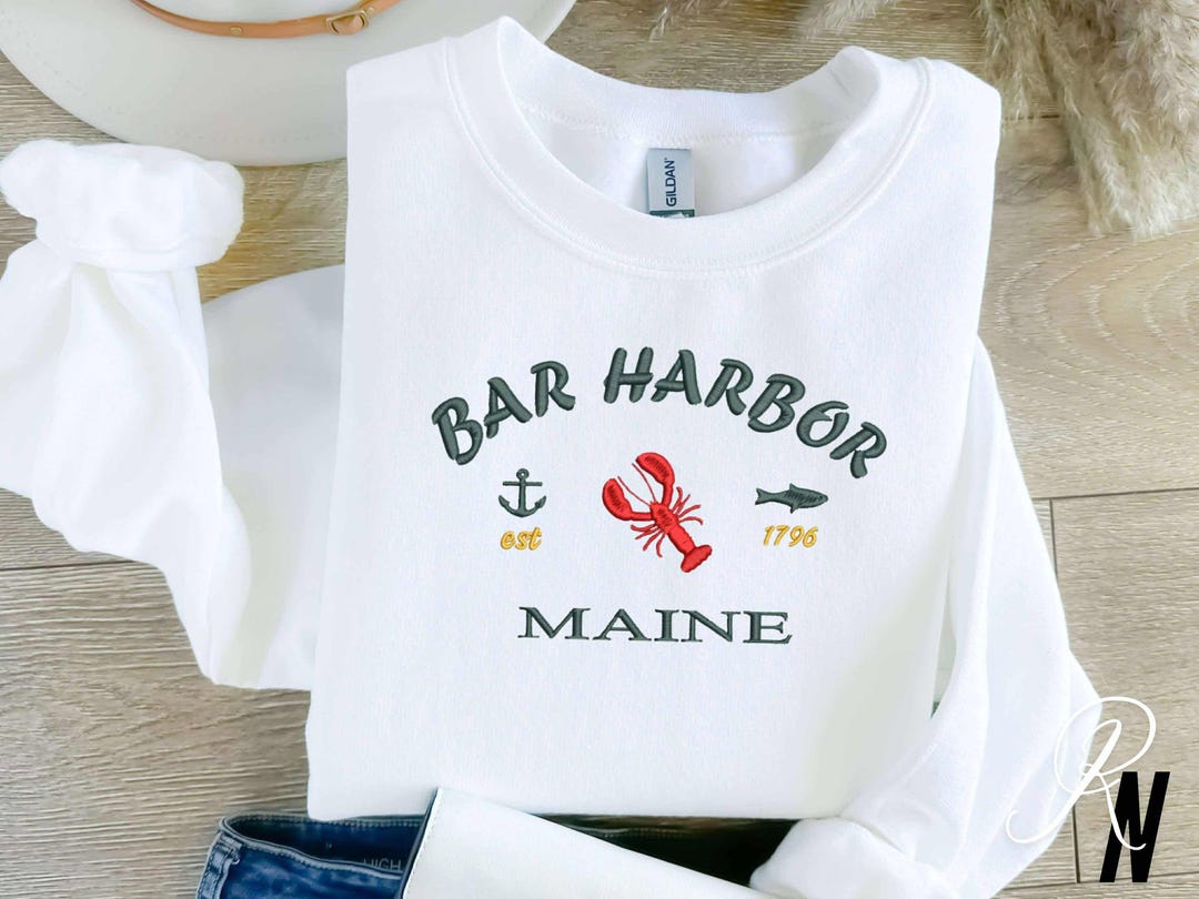 Embroidered Bar Harbor Sweatshirt, Maine Lobster Shirt, Maine Crewneck ...