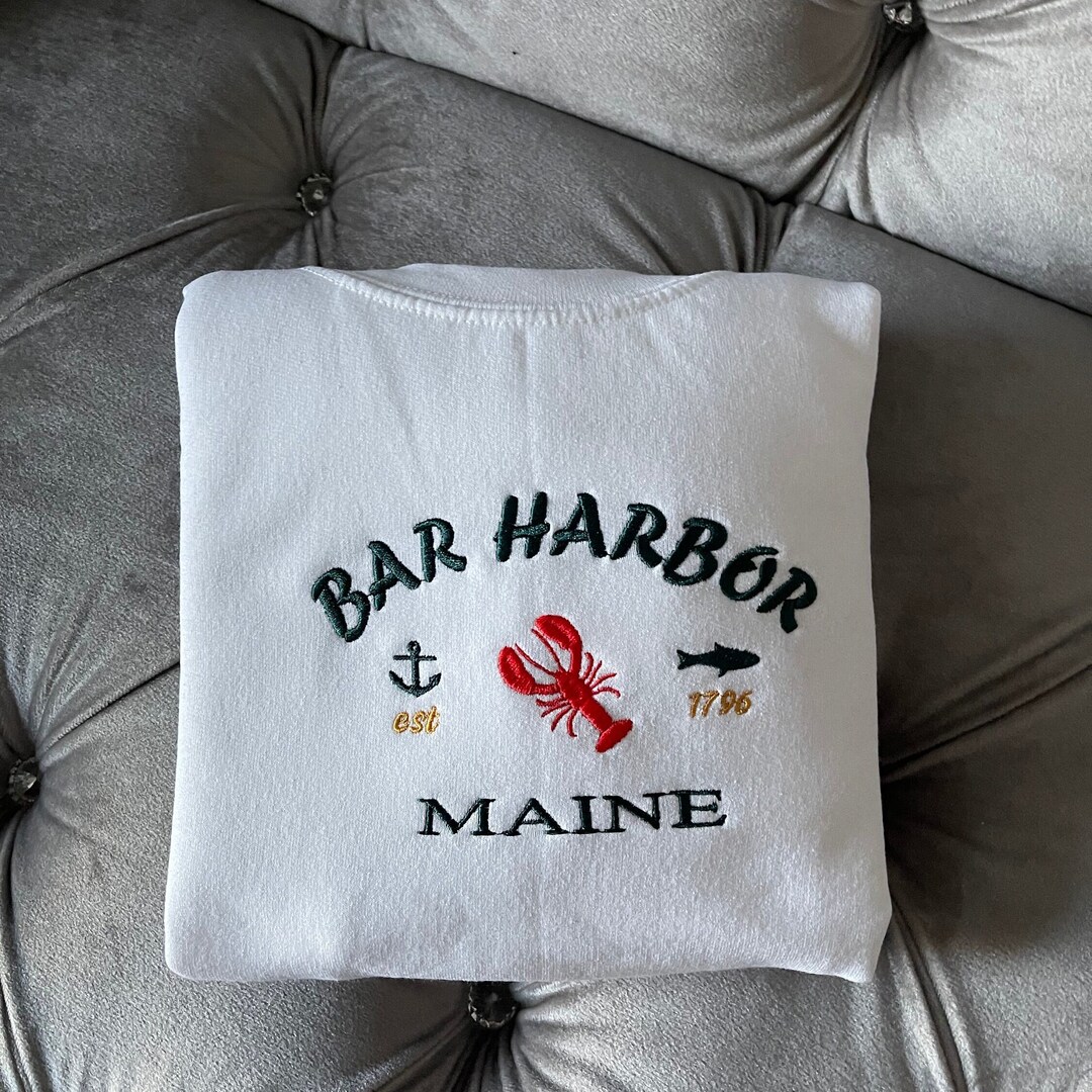 Embroidered Bar Harbor Sweatshirt, Maine Lobster Shirt, Maine Crewneck ...