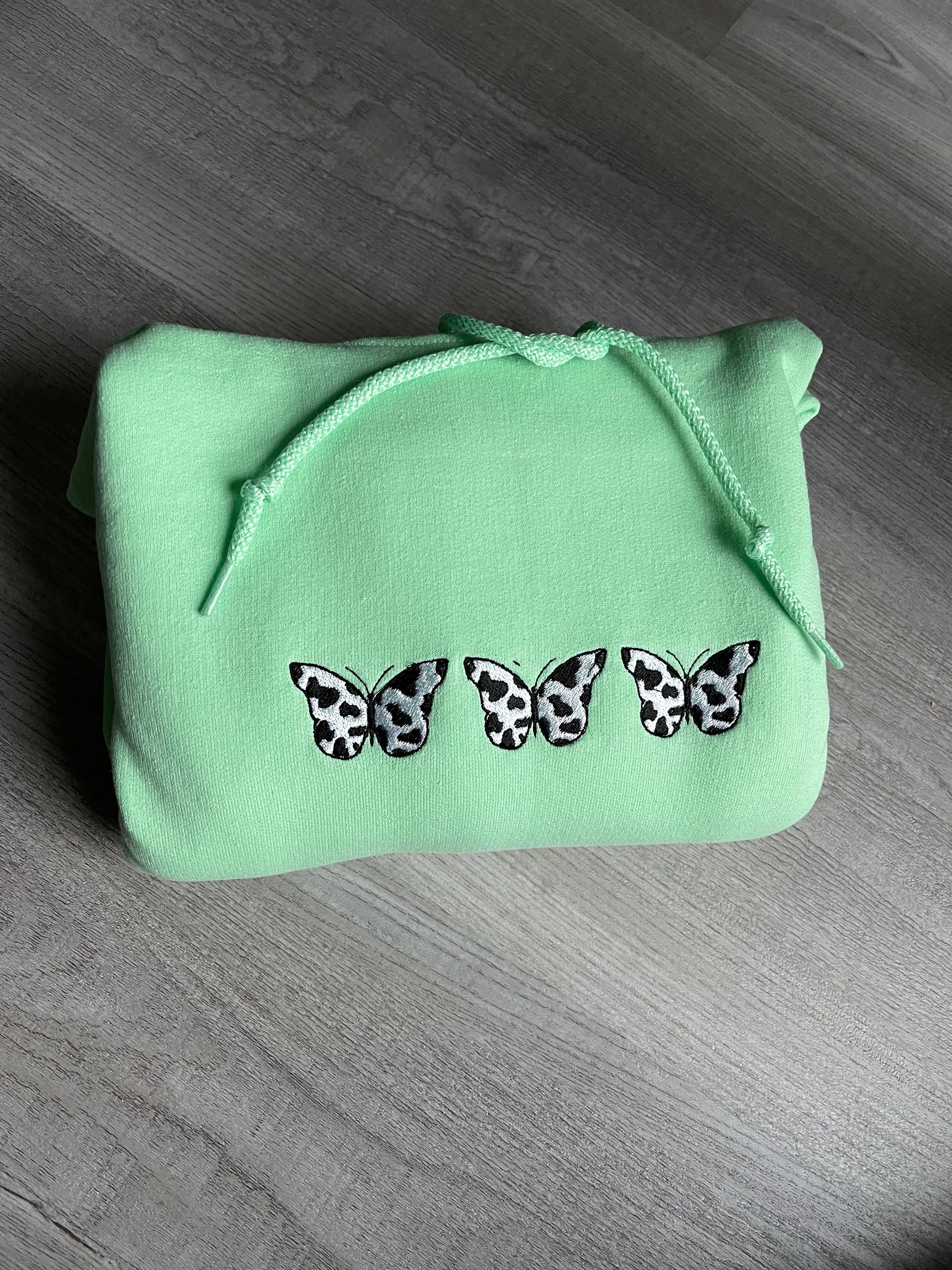 Cow Print Butterfly Embroidered Hoodie, Cow Pattern Shirt, Butterfly ...