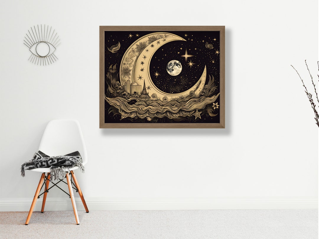 Vintage Moon Digital Drawing, Graphic Art, Poster or Canvas, AI ...