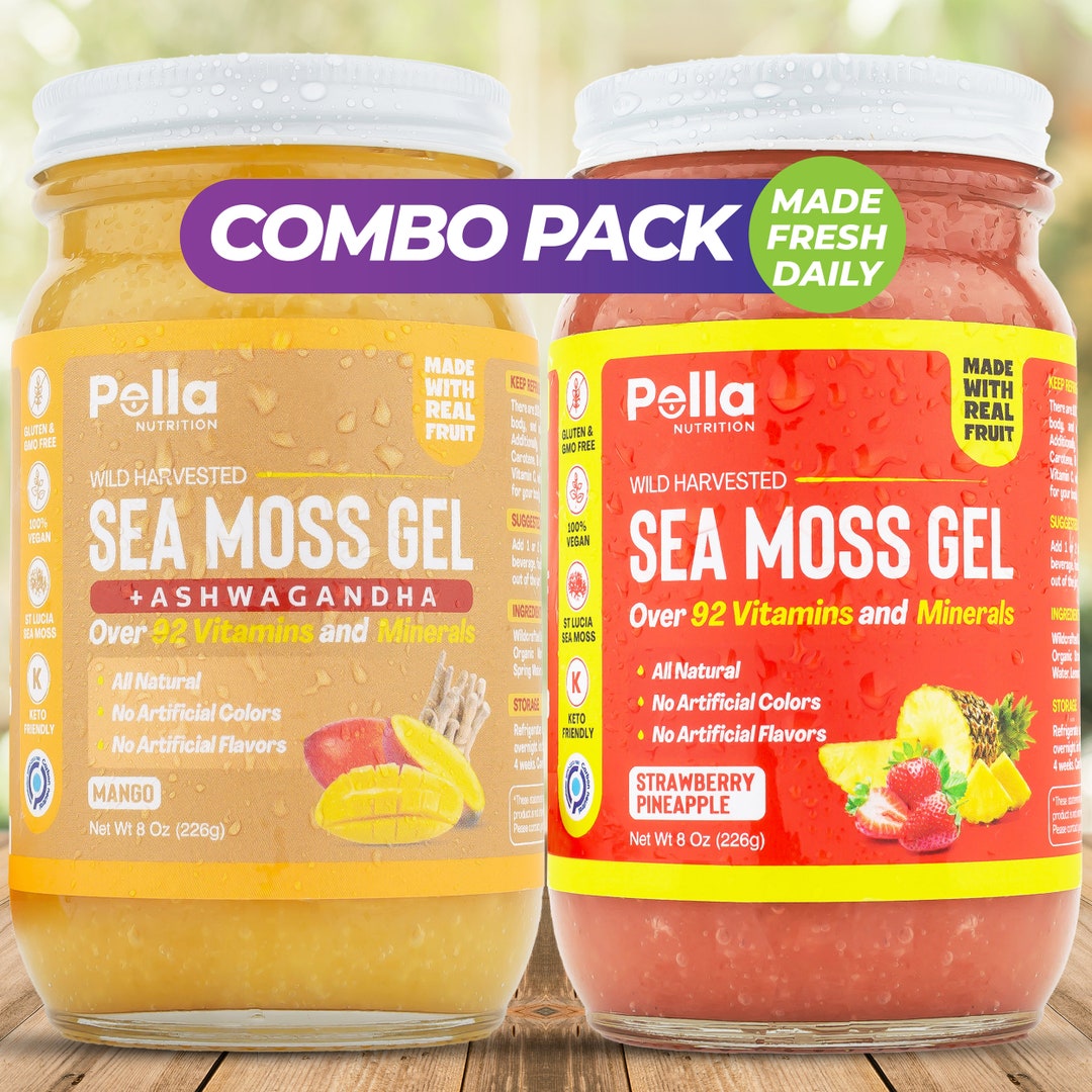 Organic Sea Moss Gel Combo Pack 2 X 8oz Bottles of Premium Sea Moss Infused Goodness strawberry ...