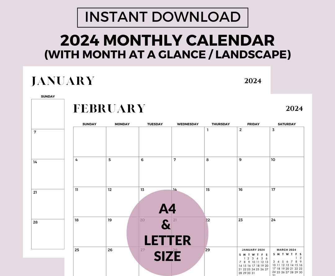12 Month Calendar 2024 Printable 2024 Blank Calendar Planner - Etsy ...