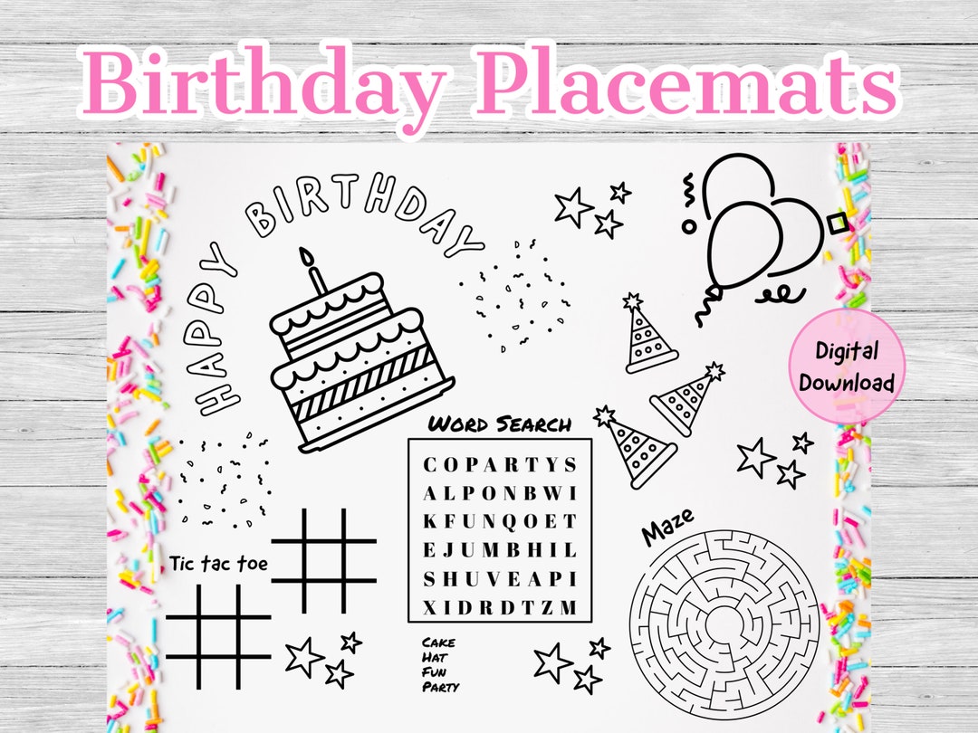 Printable Birthday Activity Placemat - Etsy